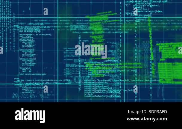Animation of data processing on navy background. computers, programming ...