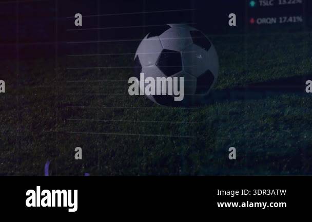 Grid fading in around soccer ball while charts growing and data texts ...