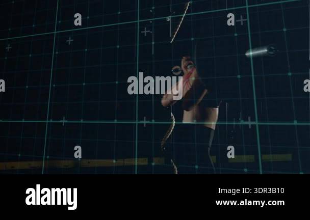 Bracing core gripping barbell, athlete lowering into squat for fitness ...