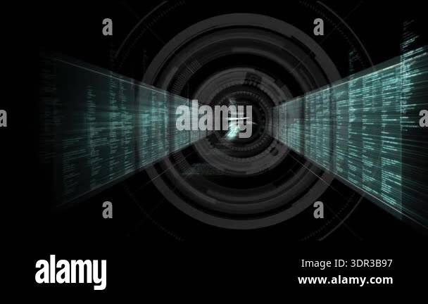 Animation of processing circle and tunnel made of screen with computer ...