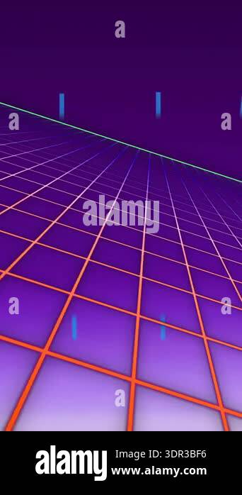 Animation of multicolored geometric shapes and grid pattern over black ...