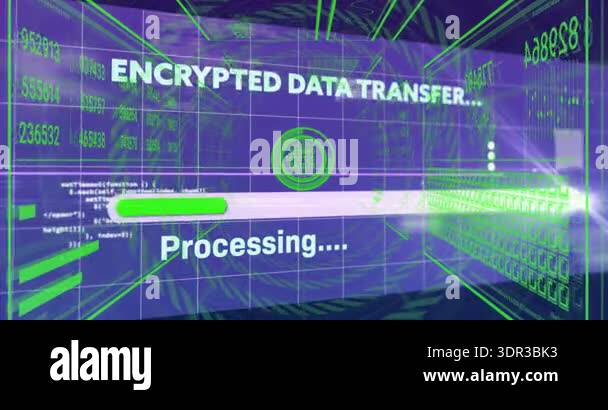 3D grid forming tunnel starting encrypted data transfer, progress bar ...