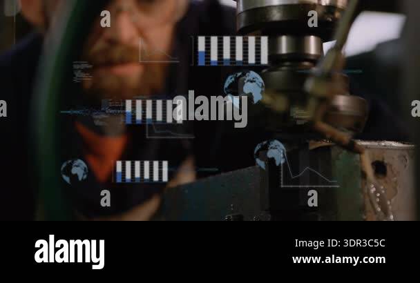 Machinist initiating drill descent while AR overlays displaying bar ...