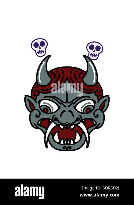 spinning skulls animation of japanese kabuki theatre oni mask Stock ...