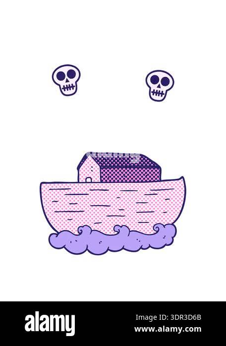 spinning skulls animation of freehand drawn cartoon noah's ark Stock ...