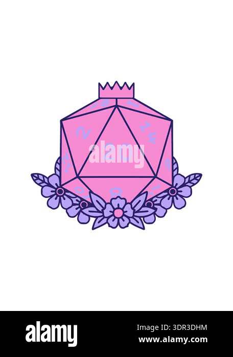 popping motion animation of roll 20 D20 dice roll with floral elements ...