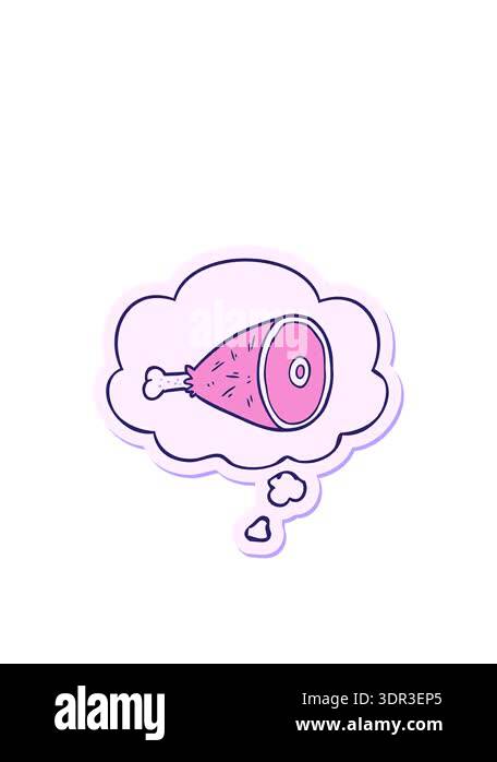 jumping motion animation of cartoon cooked meat with thought bubble as ...