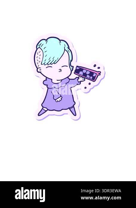 rise and float animation of sticker of a cartoon girl with pie Stock ...