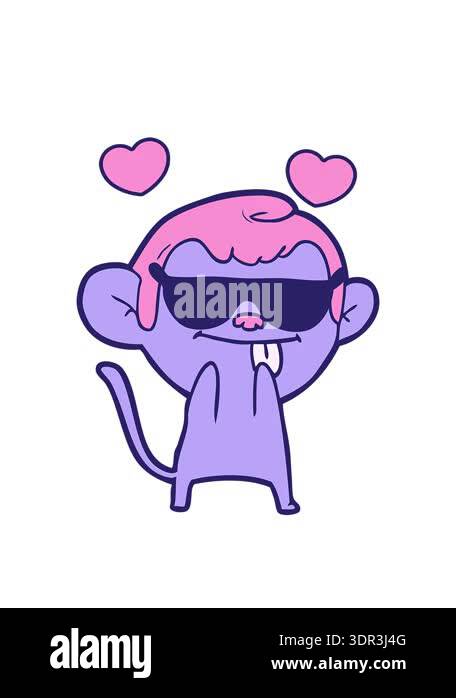 spinning hearts animation of funny cartoon monkey wearing shades Stock ...