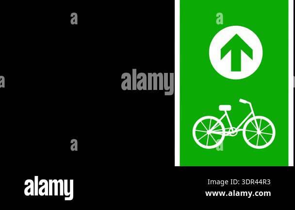A green rectangular sign features a white upward arrow and a bicycle ...