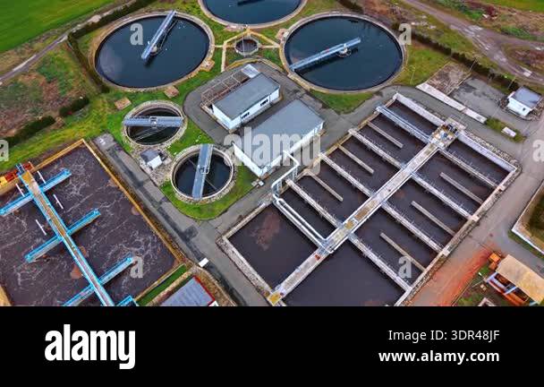Circular clarifiers and aeration tanks. Industrial water treatment ...