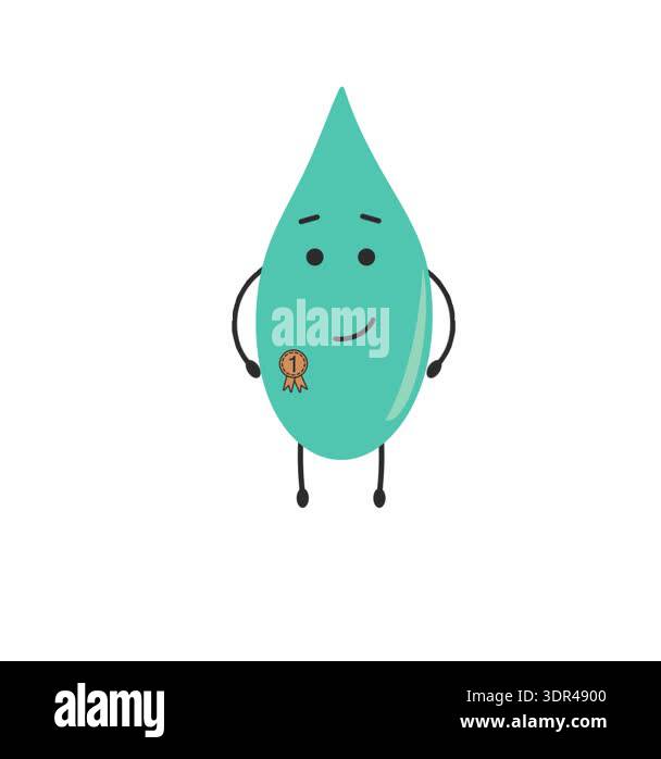 Cute Proud Water Drop Character with Gold Star Loop AnimationCute water ...