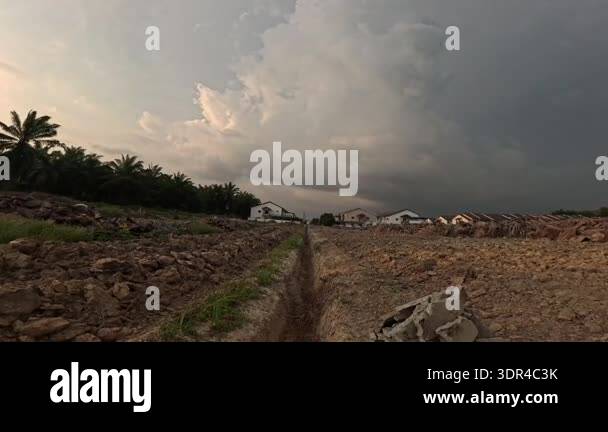 Landscape footage of the dry season ditch drainage system scene at the ...
