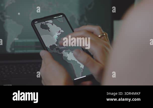Global cyber attack with world map on mobile phone screen, USA ...