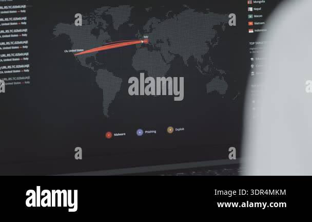 Global cyber attack with world map on computer screen. Internet network ...