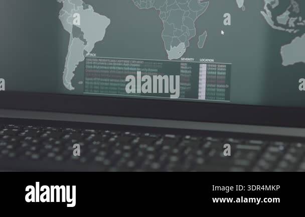 Global cyber attack with world map on computer screen. Internet network ...
