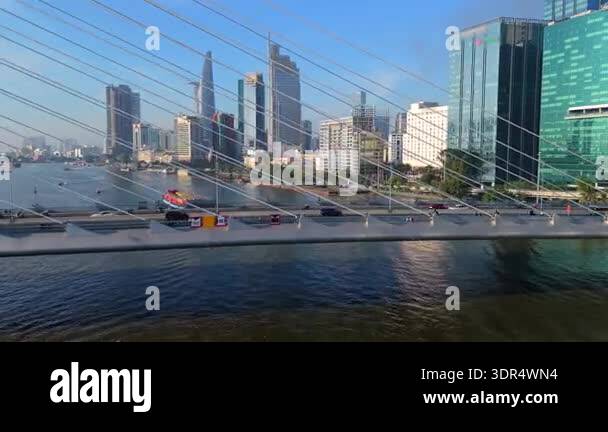 Modern skyline of Ho Chi Minh City with skyscrapers along Saigon River ...