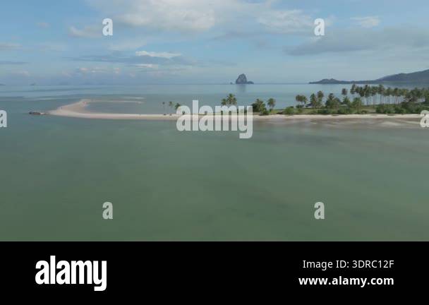 Aerial shot of a unique sandbar beach Laem Haad in Koh Yao Yai Thailand ...