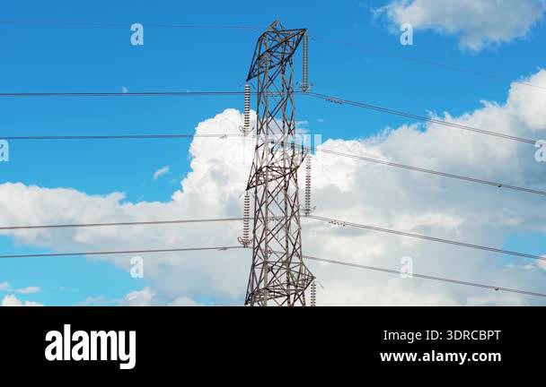 Steel electric pylon carrying multiple high voltage wires. Power pylons ...
