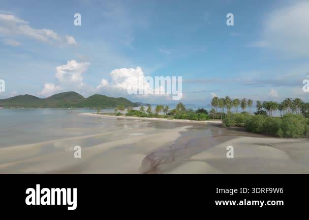Aerial tropical beach island famous Laem Haad beach at Koh Yao Yai ...