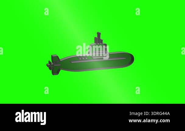 Animated military submarine performing a full 360 degree rotation ...