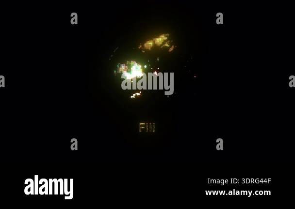Animated map of fiji appearing with a glitch and pixelated effect. The ...