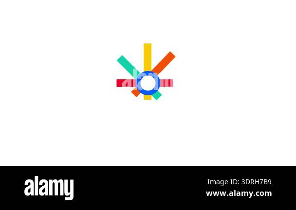 A colorful starburst consists of overlapping rectangular bars in blue ...