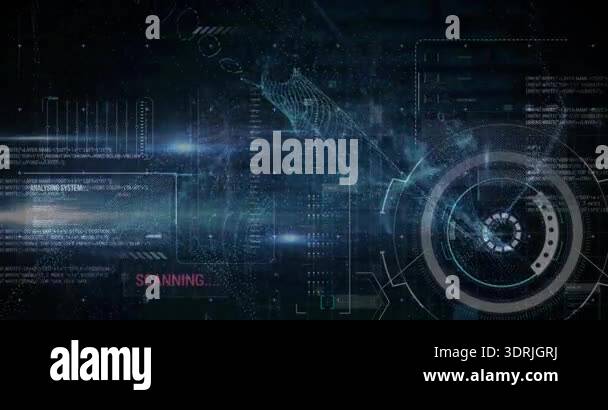 Animation of security padlock and data processing over navy background ...
