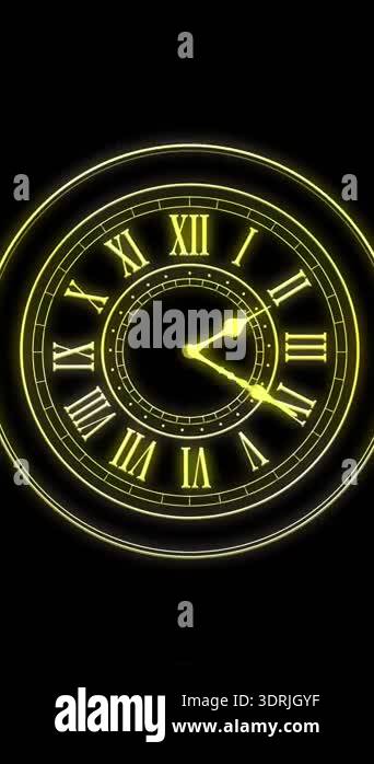 Animation of clock showing midnight and fireworks exploding on black ...