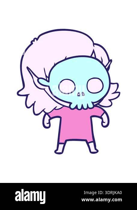 jiggle motion animation of happy cartoon elf girl wearing skull mask ...