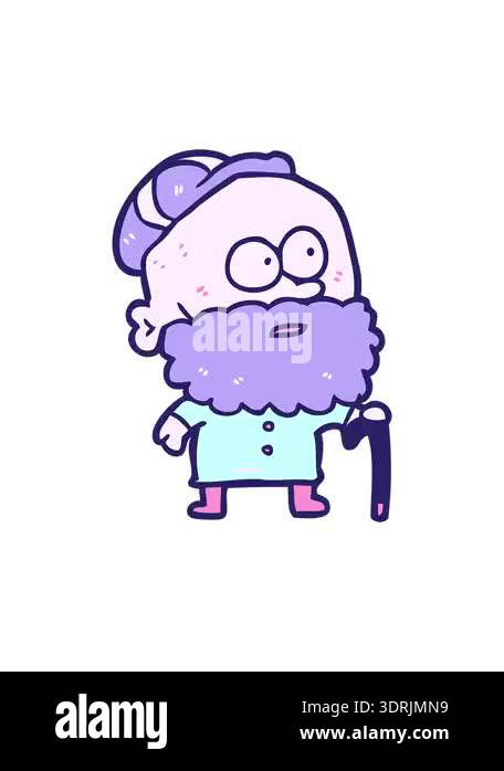 shivering motion animation of old cartoon man with walking stick and ...