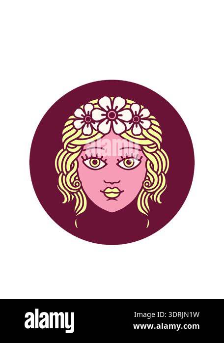 blinking radial lines animation of iconic tattoo style image of female ...