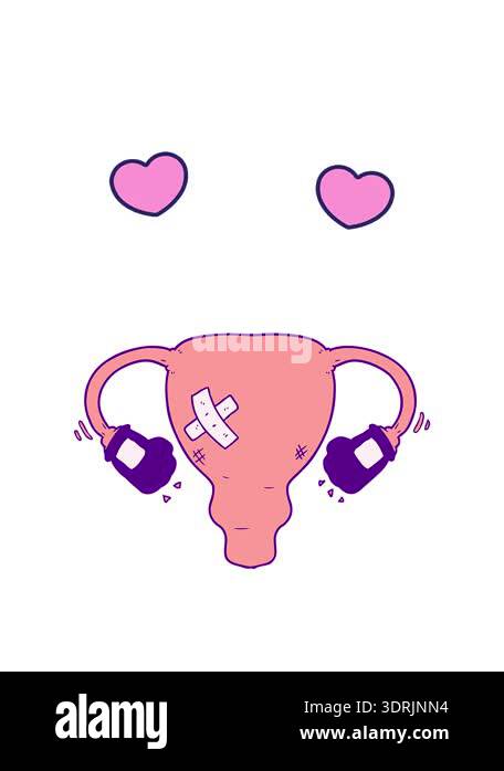 spinning hearts animation of cartoon beat up uterus with boxing gloves ...