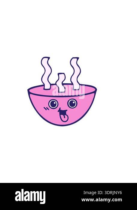 horizontally vibrating animation of cute cartoon of a bowl of hot soup ...