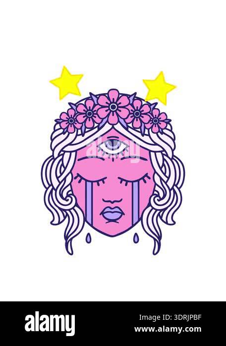 spinning stars animation of iconic tattoo style image of female face ...