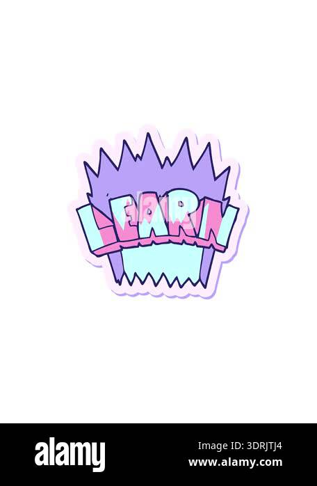 radioactive glowing animation of sticker of a cartoon learn symbol ...