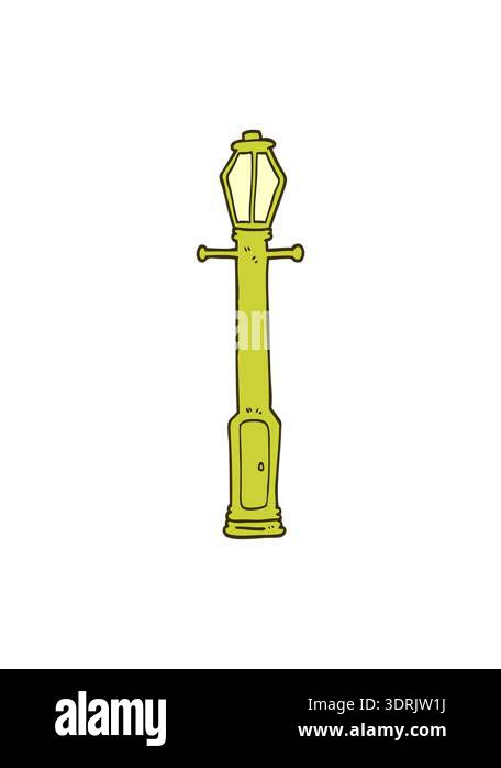 changing color animation of hand drawn doodle style cartoon lamp post ...