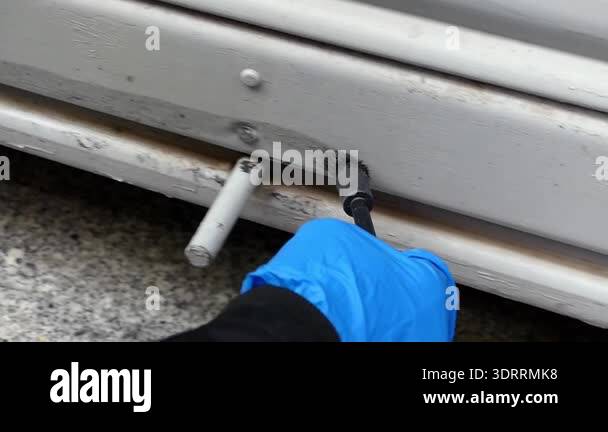 Forensic Investigator Hand in Blue Glove Dusting for Latent ...
