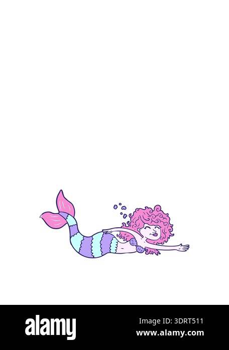 stretching up animation of mermaid cartoon element Stock Video Footage ...