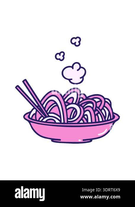 pixelize effect animation of steaming udon noodles served in bowl ...