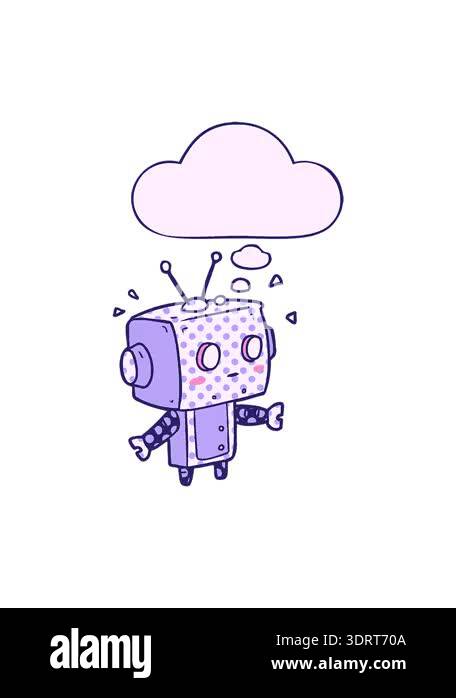spinning motion animation of cartoon robot with thought bubble in comic ...