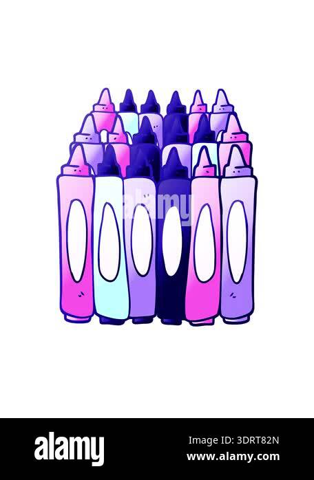 neon light effect animation of freehand drawn cartoon crayons Stock ...