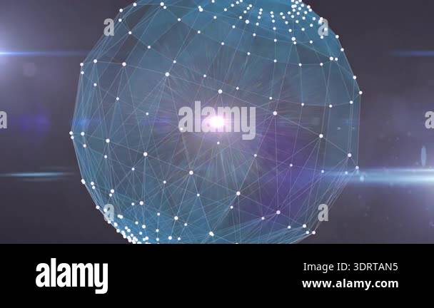 Opening wireframe sphere rotating while glow intensifying and beams ...