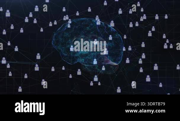 On animation start 3D brain emerging, user icons converging showing ...