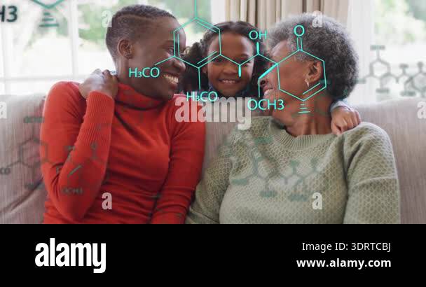 three-generation family sharing bonding moment on couch while science ...