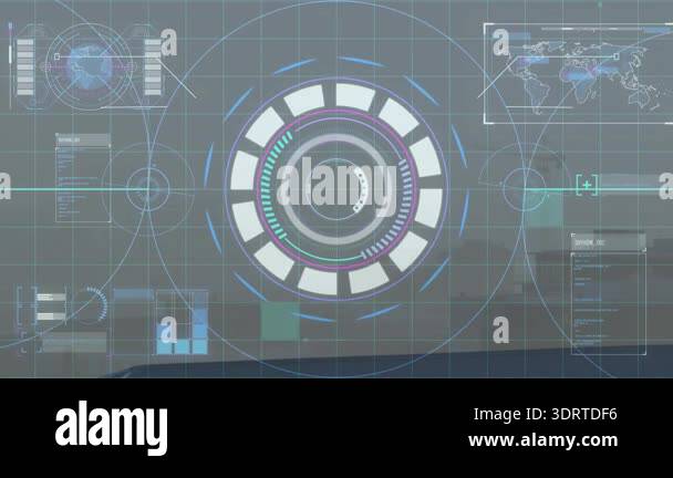 Grid backdrop fading starting central interface rotating rings and ...