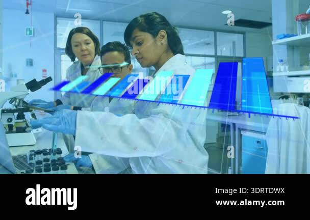 Lead researcher gesturing toward samples causing chart while lab team ...