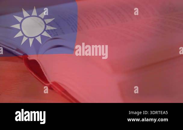 faint Taiwan flag overlay appearing on open book starting waving and ...