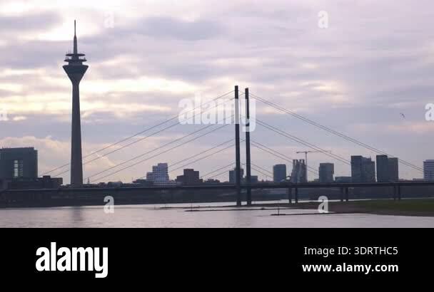 Dusseldorf Rhine River Skyline with Rheinturm Tower and Oberkassel ...