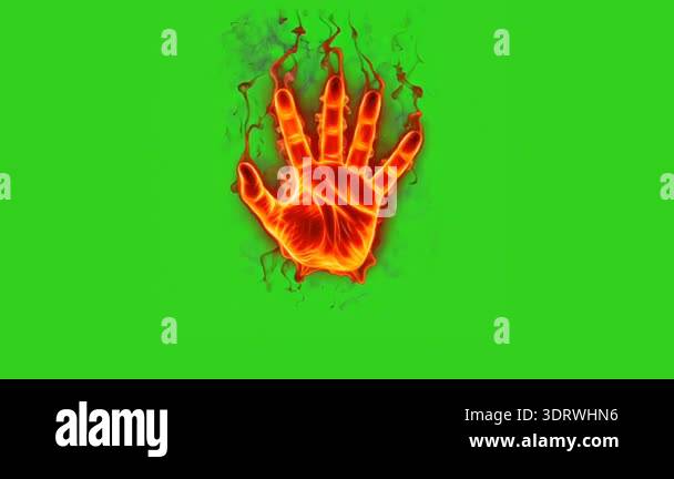 High quality glowing fire hand with intense flames and smoke on chroma ...